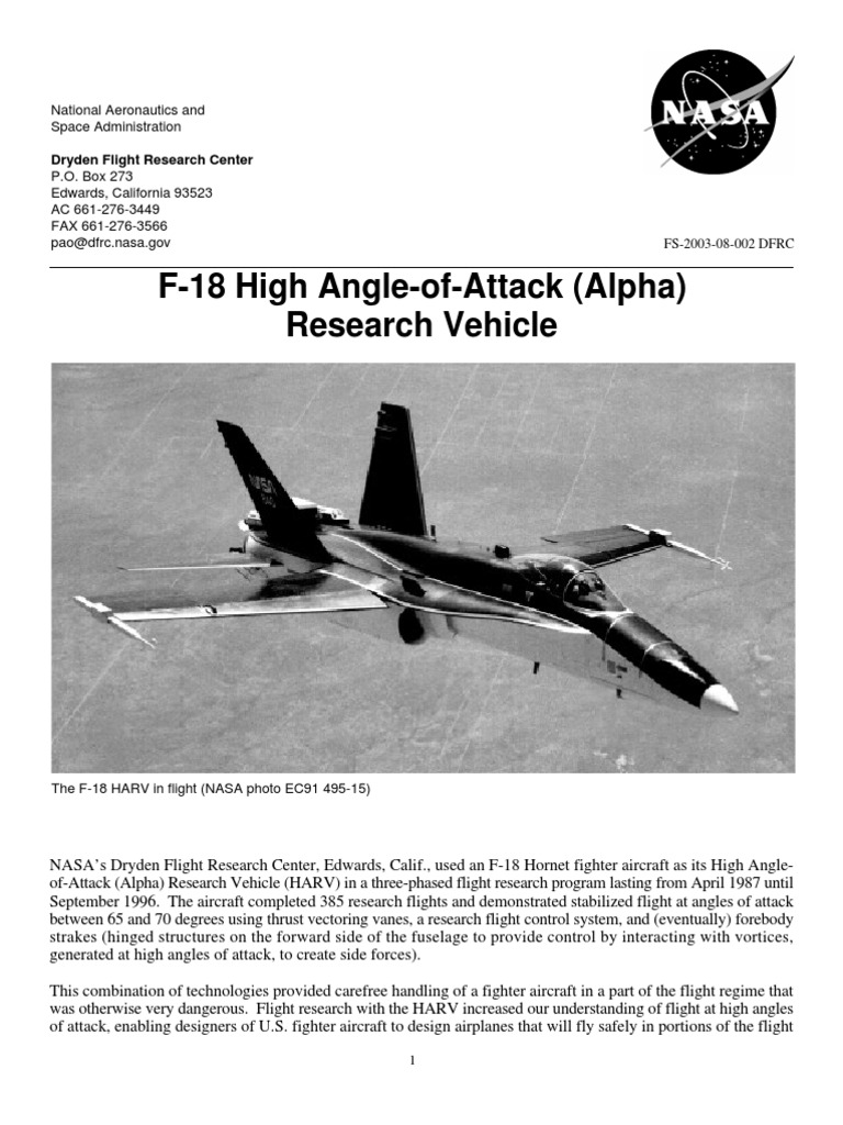 NASA Facts F-18 High Angle-Of-Attack (Alpha) Research Vehicle | PDF ...
