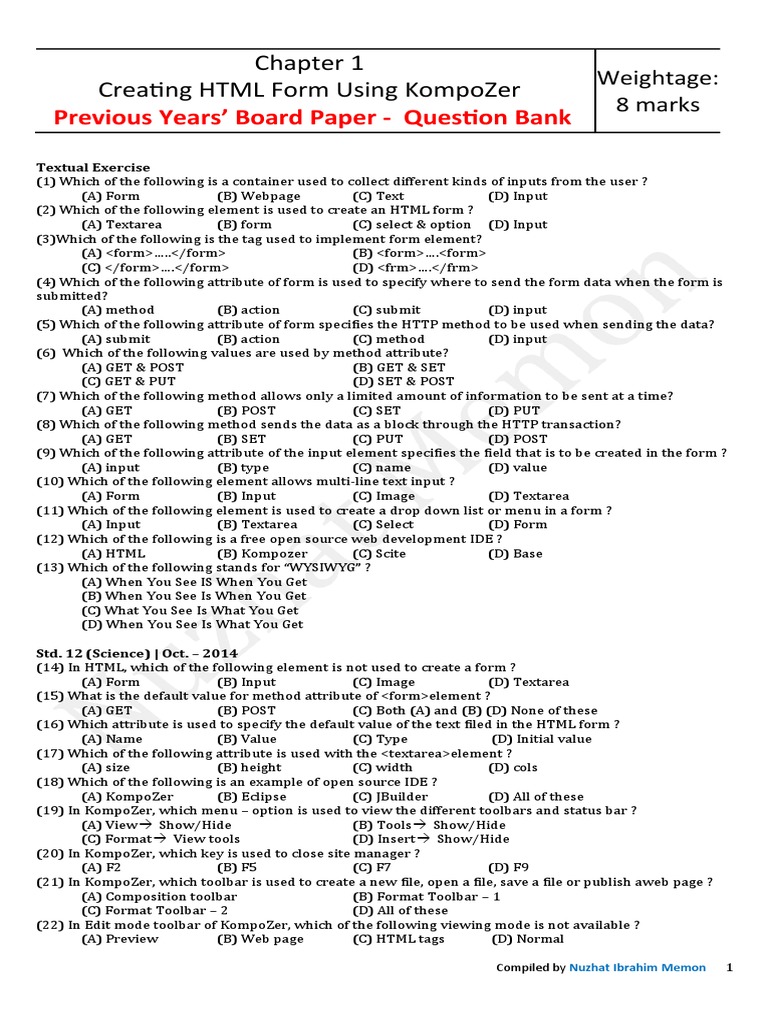 Creating HTML Form Using Kompozer: Previous Years' Board Paper ...