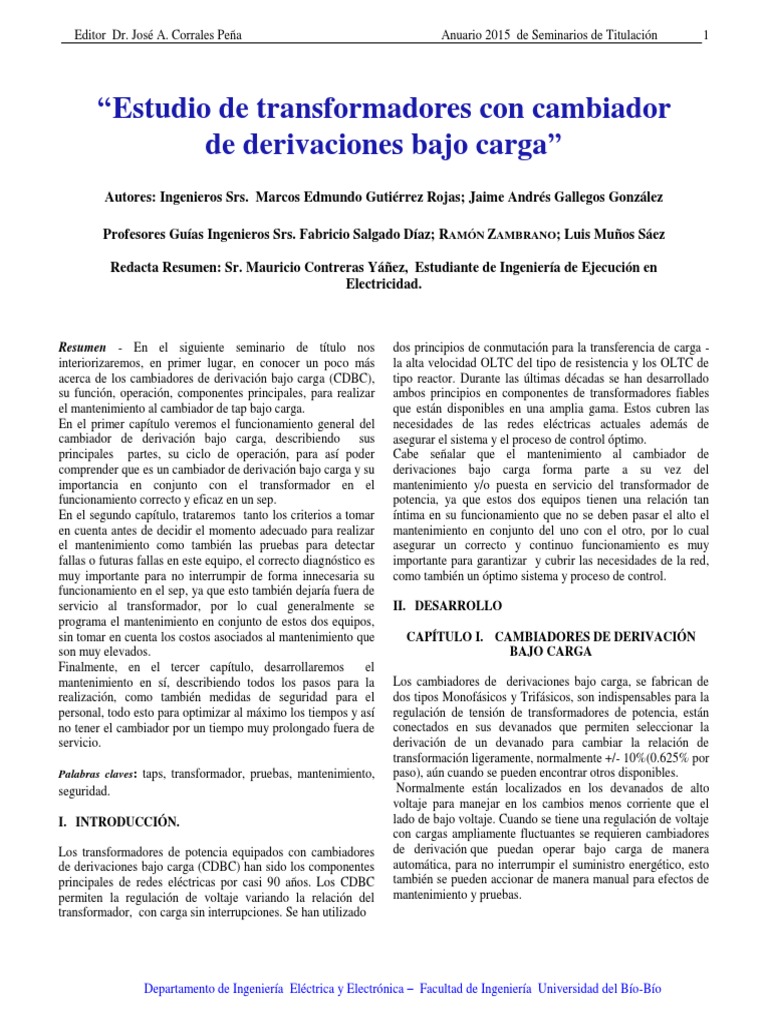 Paper Cambiadores de Taps en Trafos | PDF | Transformador | Corriente eléctrica