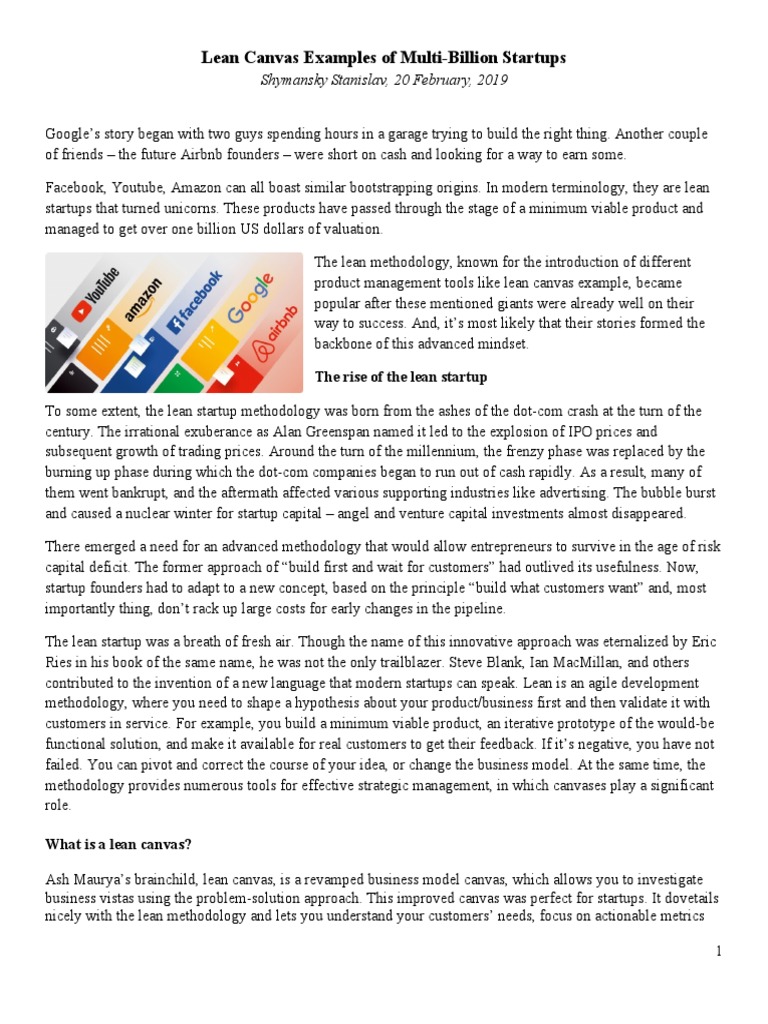 Lean Canvas Examples | PDF | Startup Company | Small Business ...