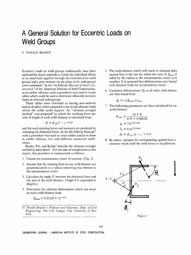 A General Solution for Eccentric Loads on Weld Groups | Euclidean ...