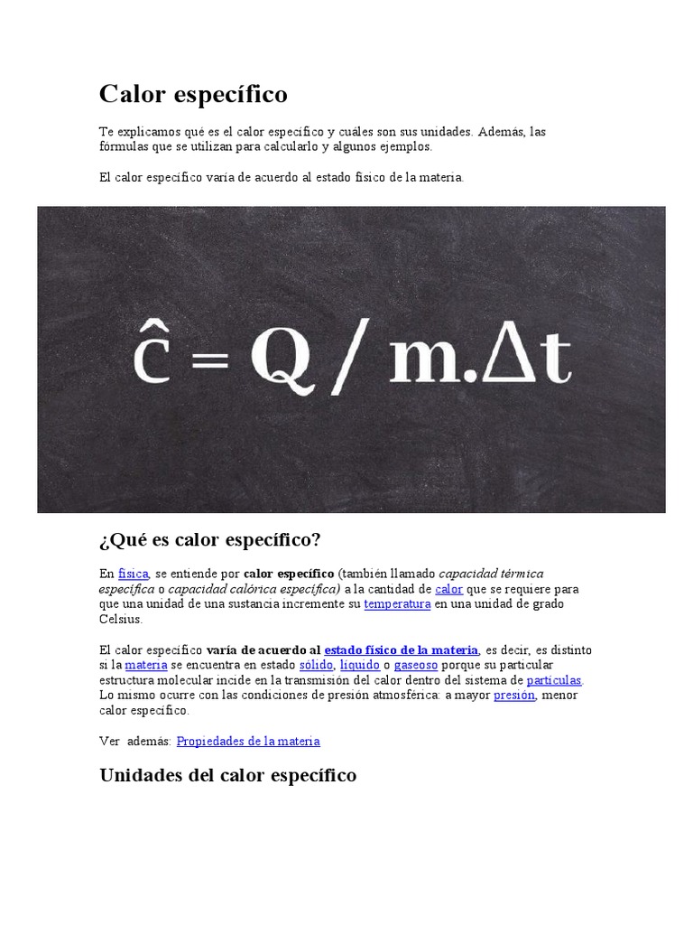 Calor Específico | PDF | Calor | Temperatura