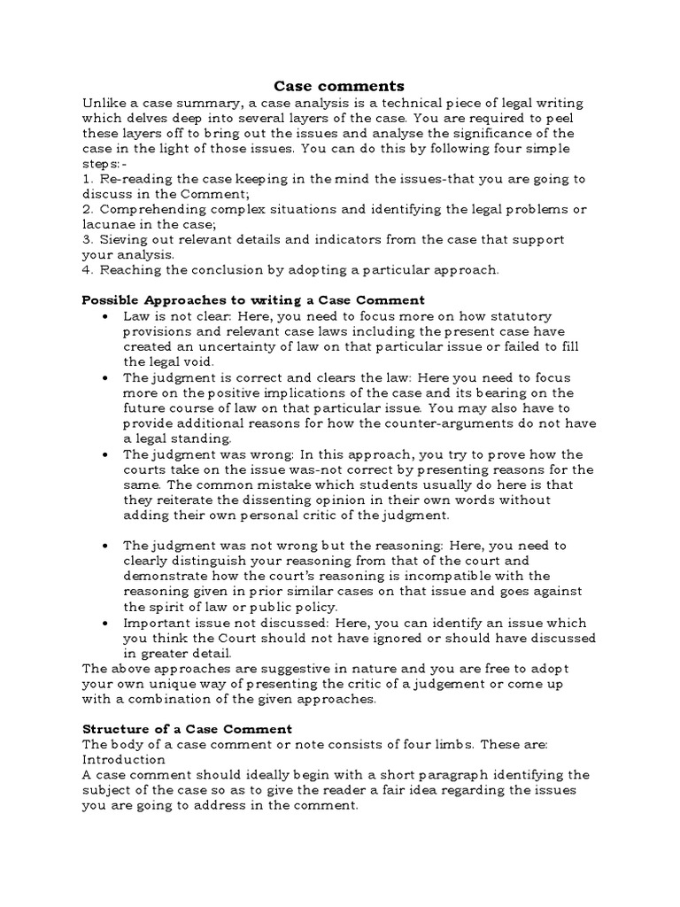 A Guide to Writing Effective Case Comments: A Four-Step Process for ...