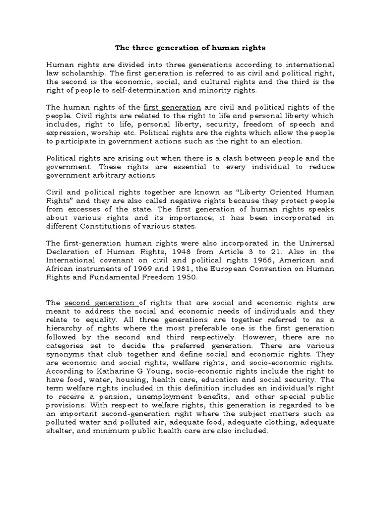 Generation of Human Rights | PDF | Rights | Civil And Political Rights