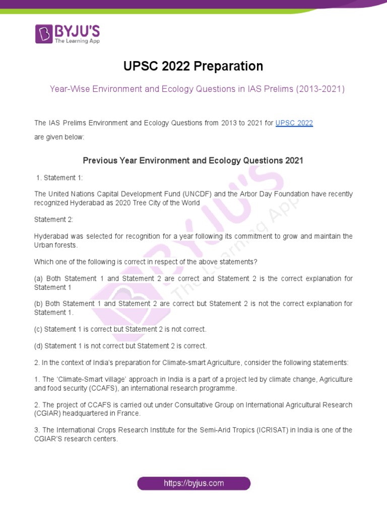 Environment and Ecology Questions PDF 2013 2021 | PDF | Natural ...