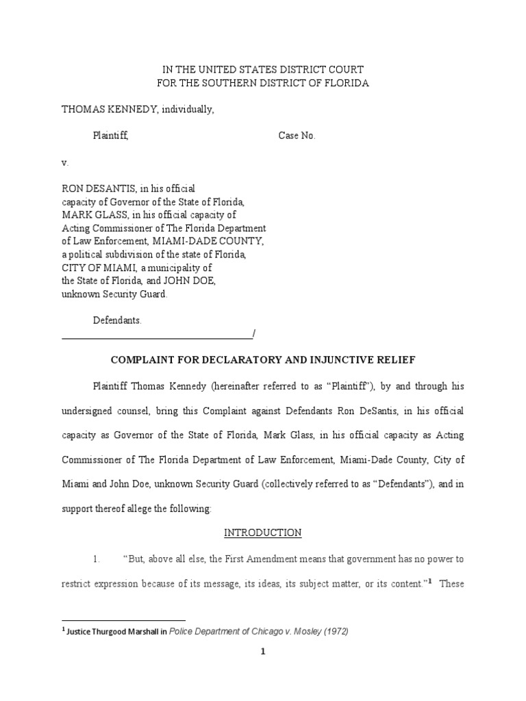Complaint For Declaratory and Injunctive Relief | PDF | Fourteenth ...