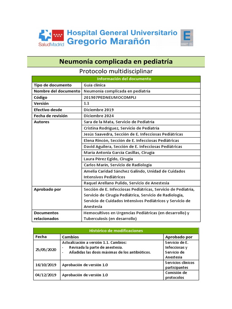 Protocolo Neumonia Complicada Pediatria - Junio2020 | PDF | Neumonía ...