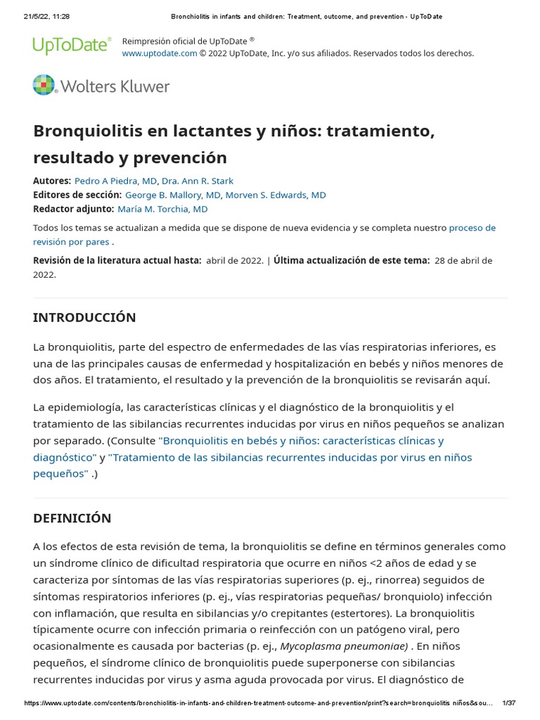 Bronchiolitis in Infants and Children - Treatment, Outcome, and ...