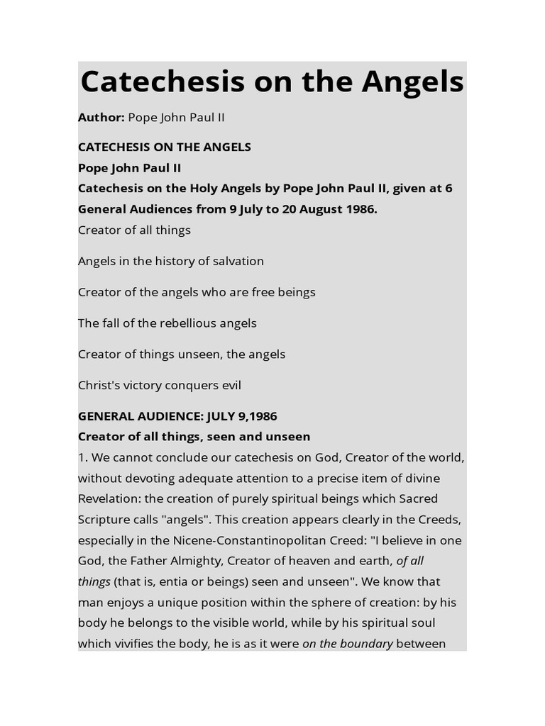 Catechesis On The Angels by Pope John Paul II | PDF | Angel | Jesus