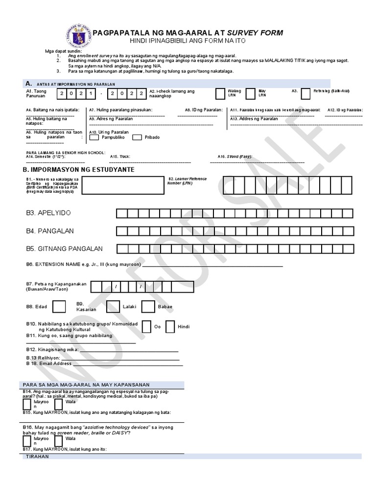 Modified Learner Enrollment and Survey Form Filipino | PDF