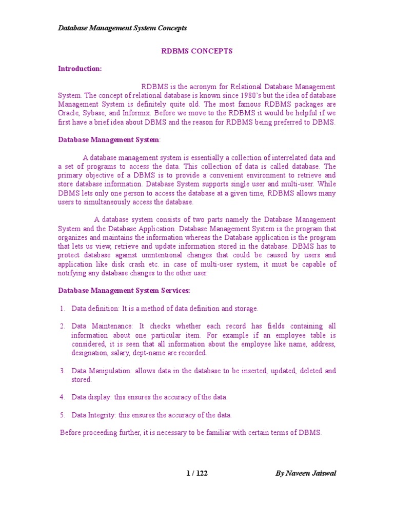 Rdbms Concepts 1 | PDF | Relational Database | Databases