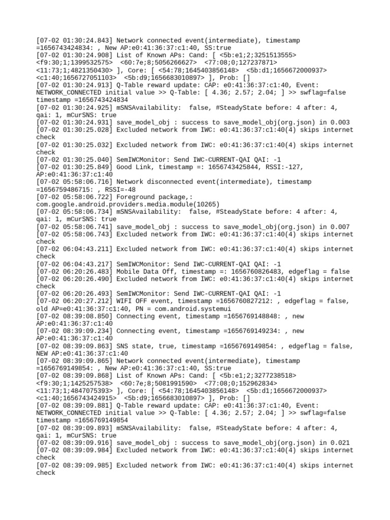Wi-Fi Network Connection and Signal Strength Log Capturing Access Point ...