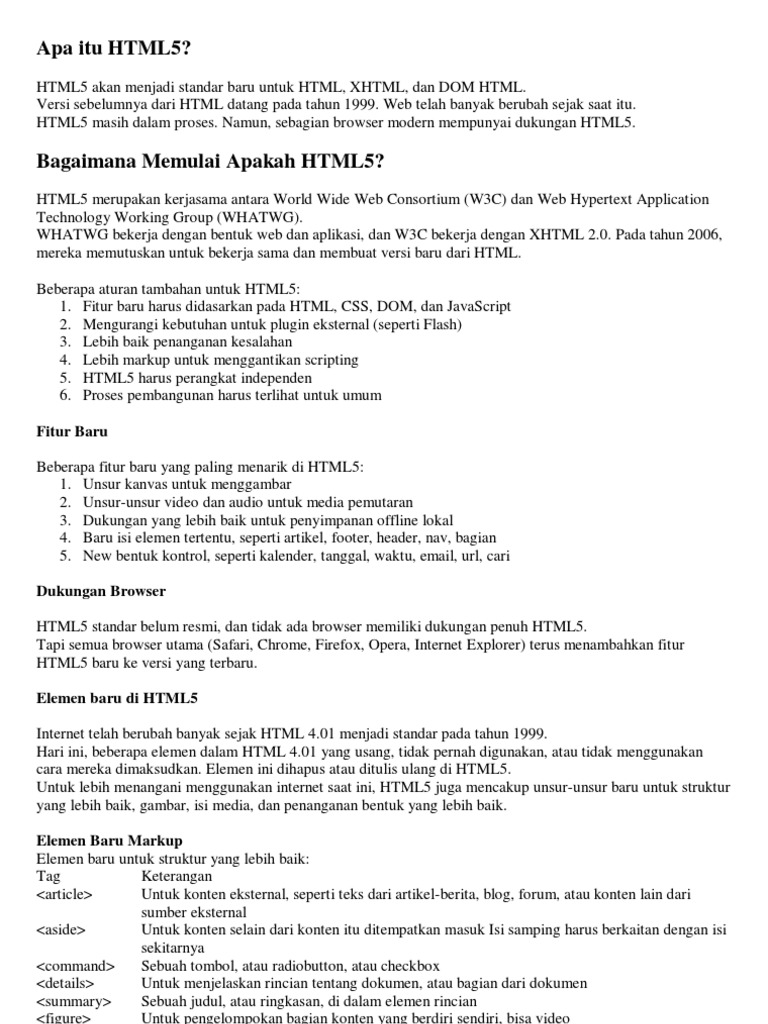 Apa Itu HTML5 | PDF | Elemen HTML | HTML5