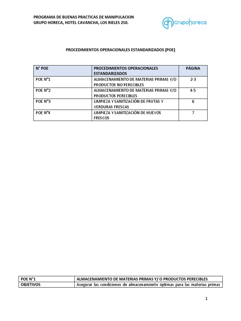 Procedimientos Operacionales Estandarizados (Poe) | PDF | Vegetales | Agua