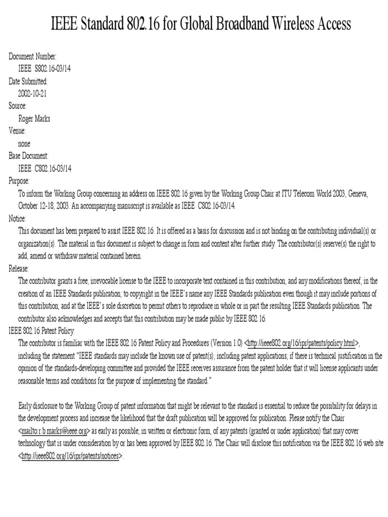 IEEE Standard 802.16 For Global Broadband Wireless Access | PDF ...