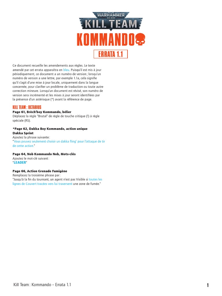 Wh40k Kill Team RÈGLES de BASE Kommando | PDF