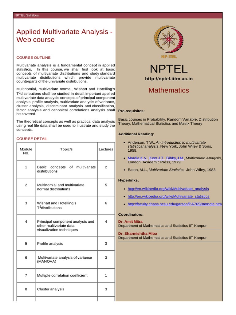 Applied Multivariate Analysis (Multivariate Analysis) DR Amit Mitra Iit ... Applied Multivariate Analysis (Multivariate Analysis) DR Amit Mitra Iit ...