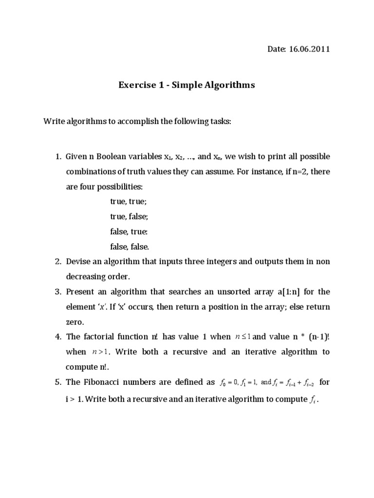 Exercise 1 Simple Algorithms | PDF | Teaching Methods & Materials