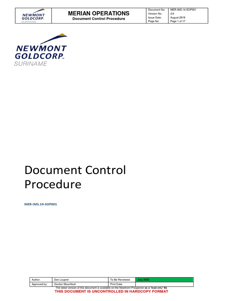 Document Control Procedure V4.0 | PDF | Policy | Occupational Safety ...