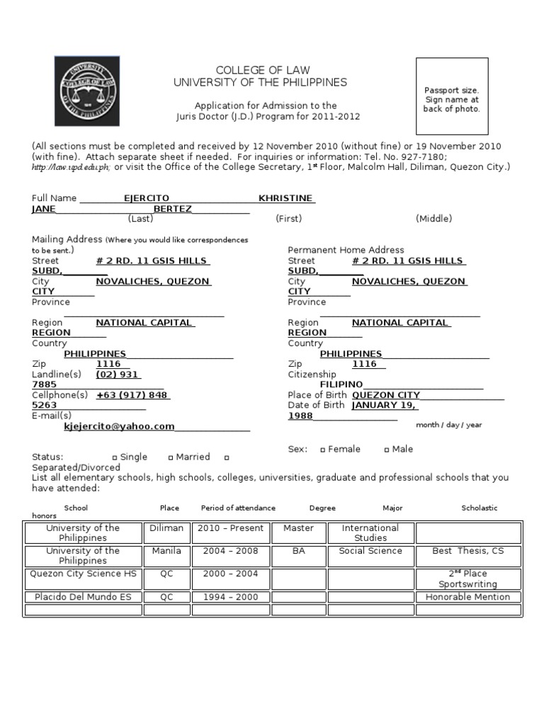 LAE Application Form 2011 2012 | PDF | Identity Document | Government ...