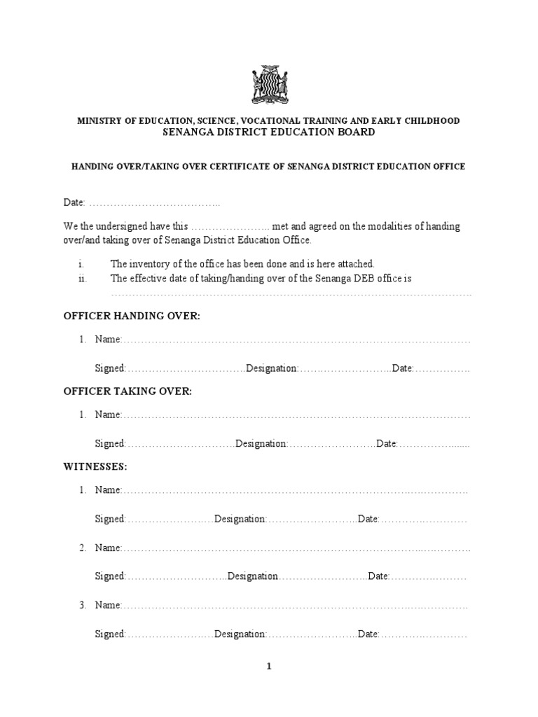 Senanga Education Office Handover | PDF