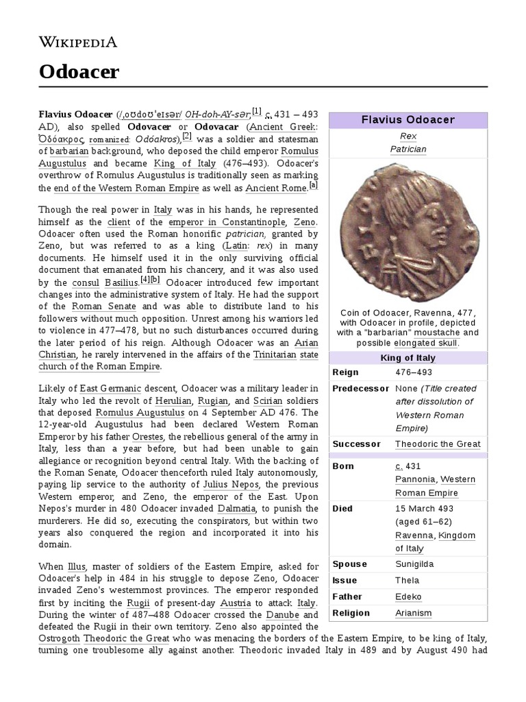 Odoacer: - Doh - S Odóakros) | PDF | Late Antiquity | Ancient Europe