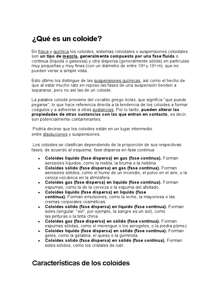 Qué Es Un Coloide | PDF | Coloide | Ciencias fisicas