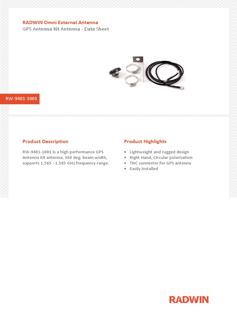 GPS Antenna Kit Antenna - Data Sheet: RADWIN Omni External Antenna | PDF