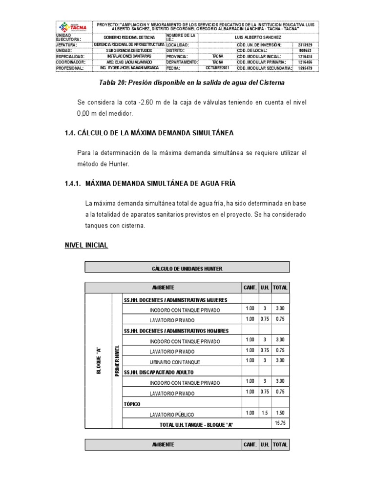 Calculo de La Maxima Demanda Simultanea | PDF | Plomería | Salud pública