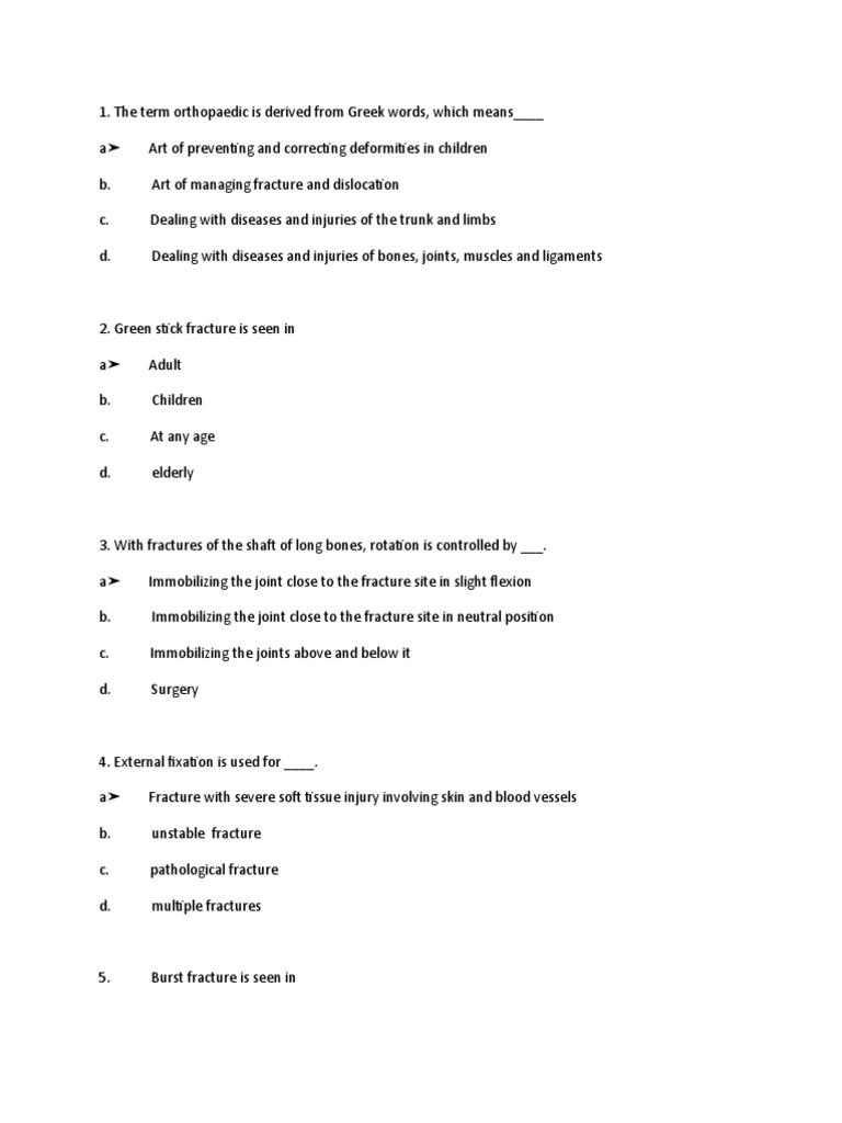 Ortho Mcqs | PDF | Knee | Elbow