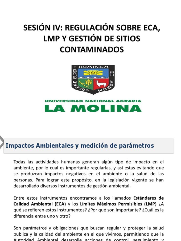 Sesion 4 Regulación de ECA LMP y Gestión Sitios | PDF | Agua | Química