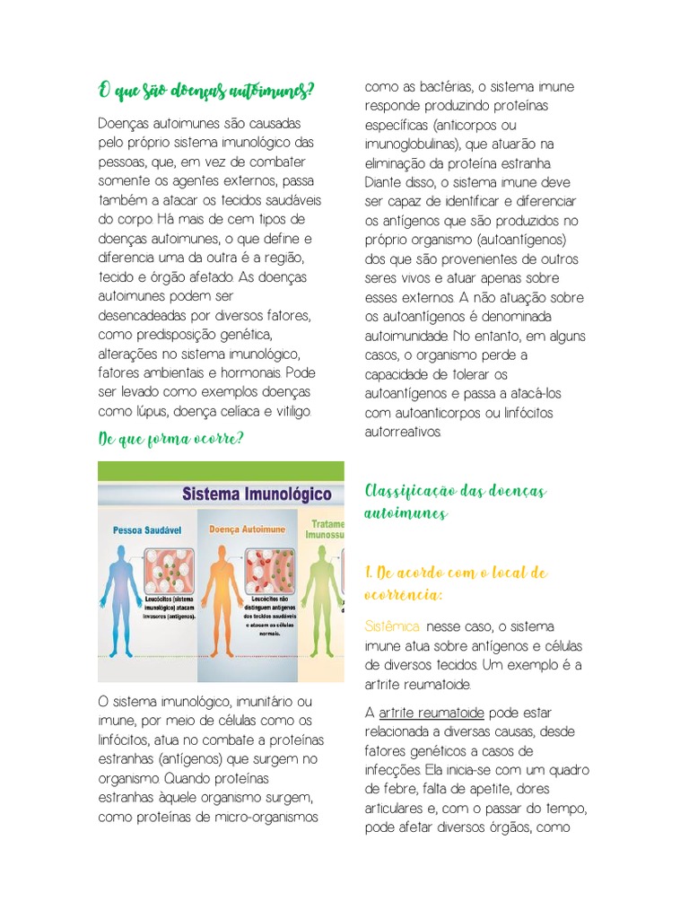 Doenças Autoimunes | PDF | Sistema imunológico | Autoimunidade