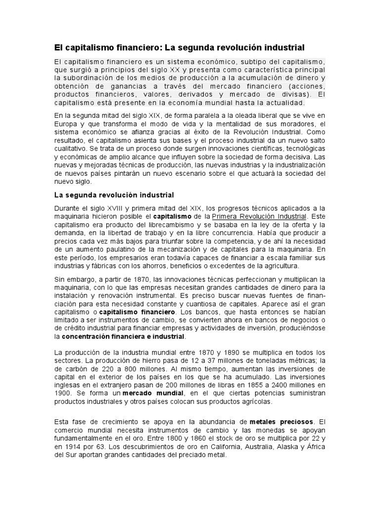 (Grupo 5) El Capitalismo Financiero La Segunda Revolucion Industrial | PDF | Capitalismo ...