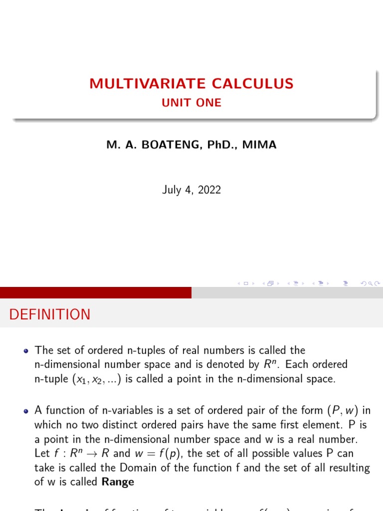 Multivariate Calculus: Unit One | PDF | Function (Mathematics) | Derivative
