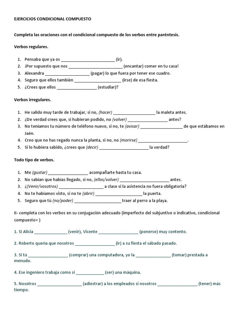 Ejercicios Condicional Compuesto | PDF | Verbo