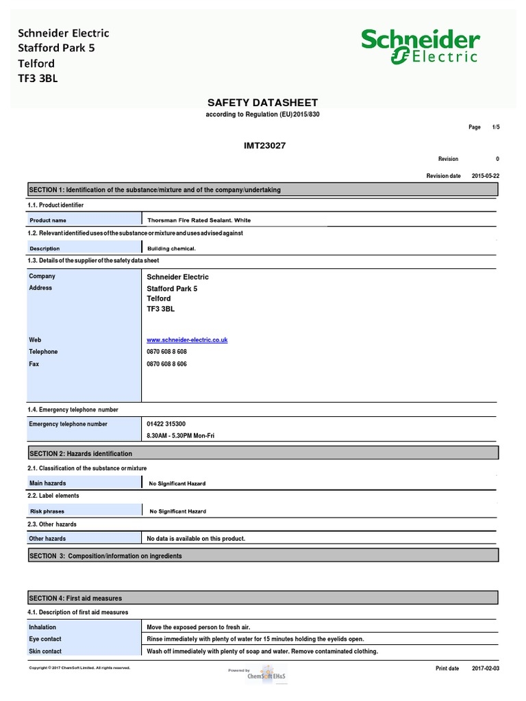 Safety Data Sheet: According To Regulation (EU) 2015/830 | PDF ...