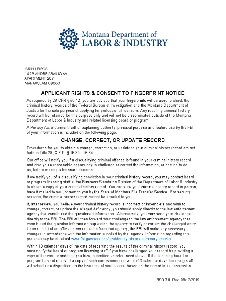 Applicant Rights Fingerprint Notice 06282022 170151871 | PDF | Criminal ...