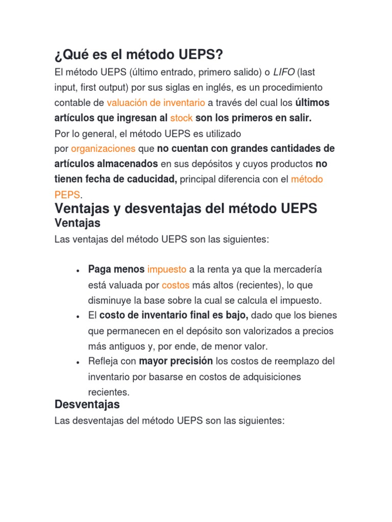 Qué Es El Método Los 2 UEPS | PDF | Inventario | Valoración (Finanzas)