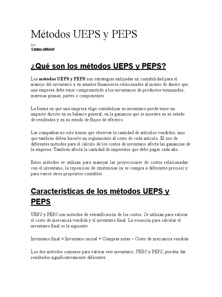 Métodos UEPS y PEPS | PDF | Inventario | Contabilidad