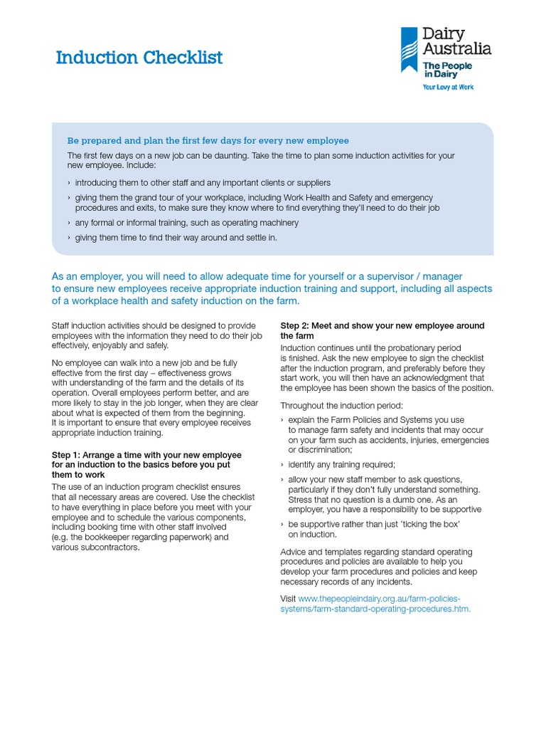 Farm Employee Induction Checklist | PDF | Employment | First Aid