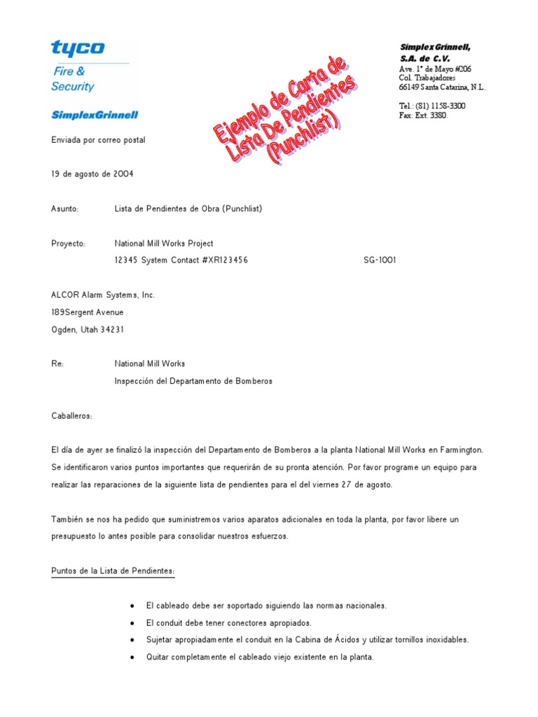 Tab8 - Ejemplo Carta de Lista de Pendientes | PDF
