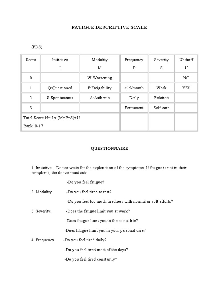 Fatigue Descriptive Scale | PDF | Physiology | Neurological Disorders