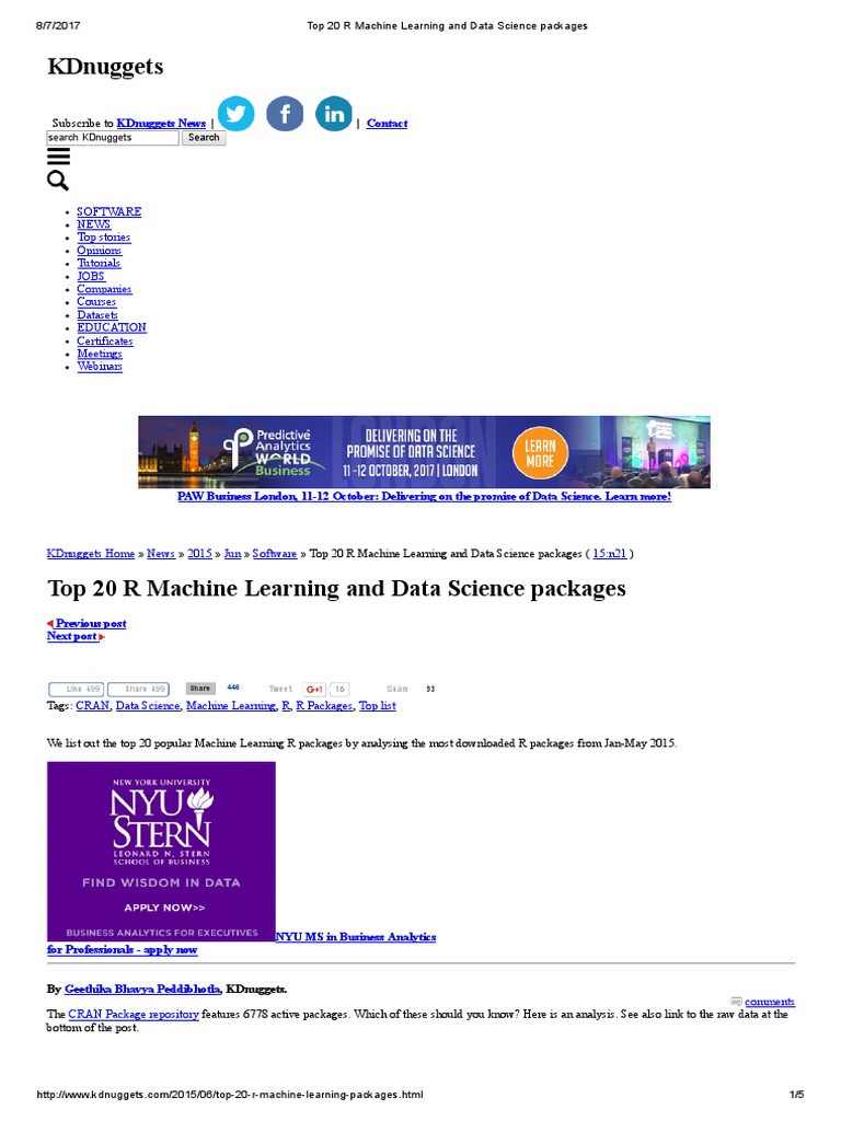 Top 20 R Machine Learning and Data Science Packages | PDF | Machine ...
