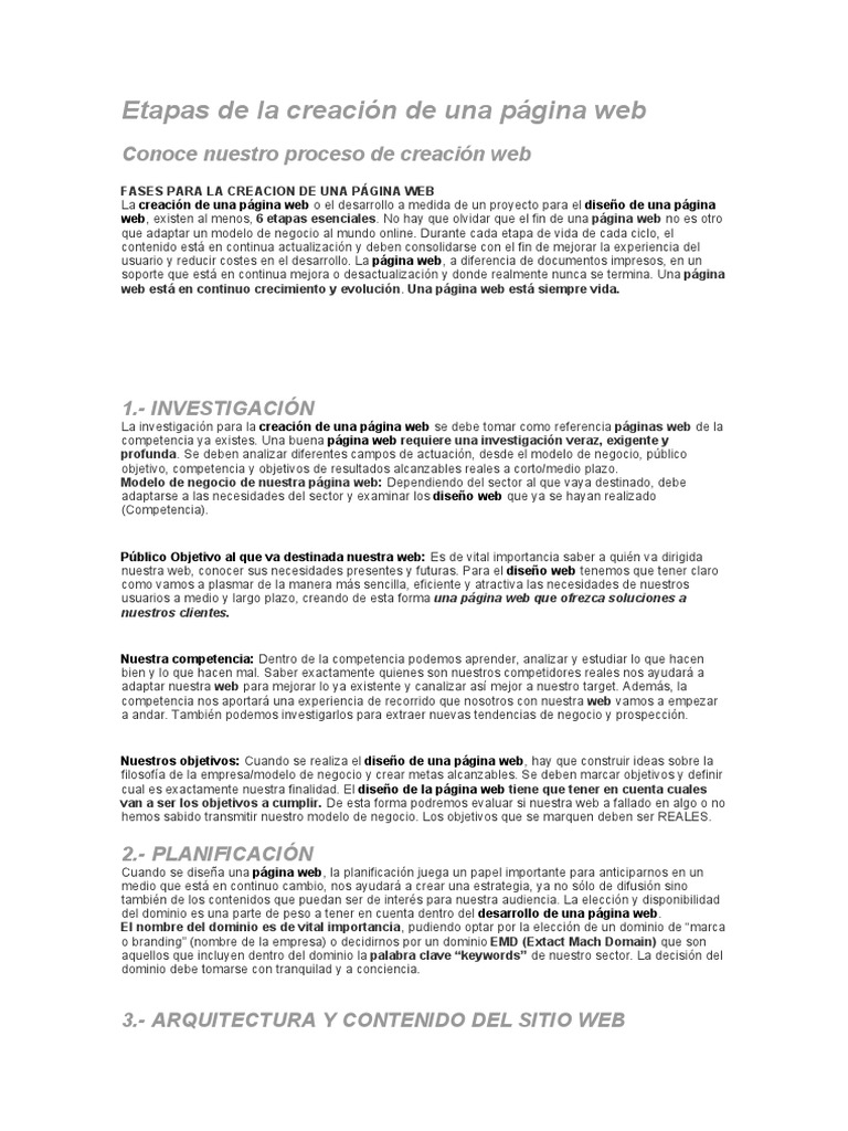 Etapas de La Creación de Una Página Web | PDF | Usabilidad | Red mundial