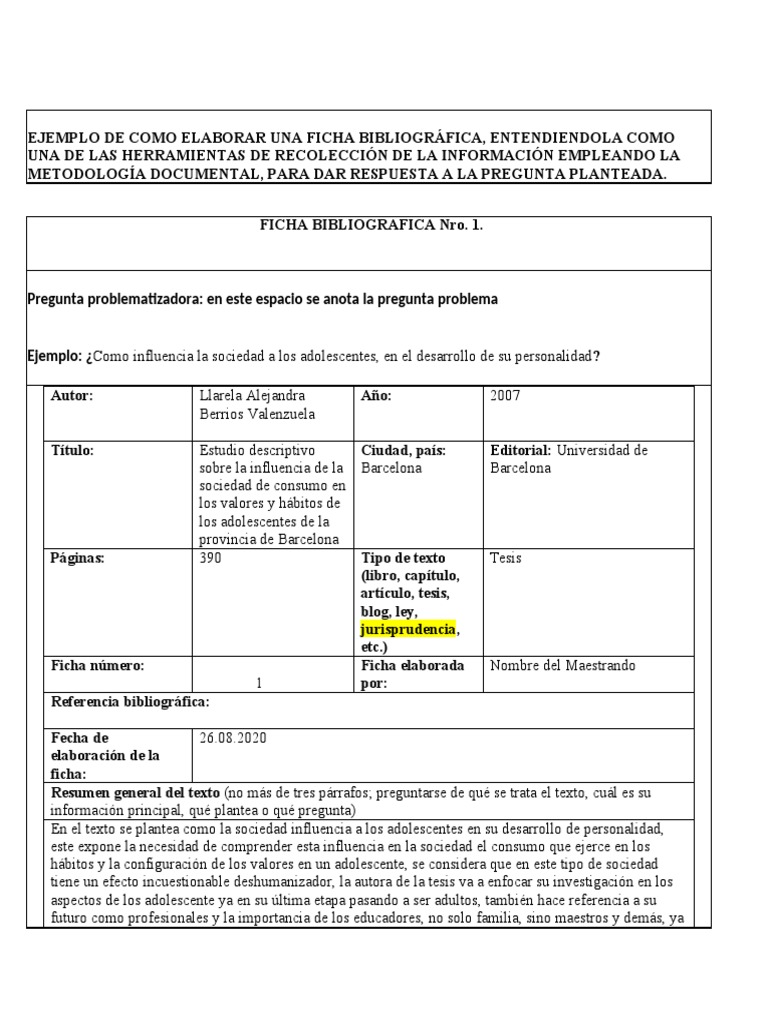 Ejemplo Ficha Bibliográfica | PDF | Adolescencia | Sociedad
