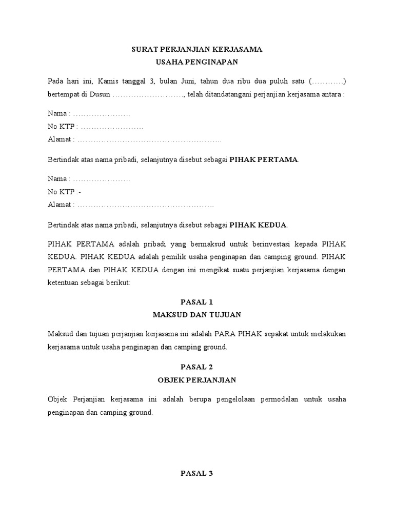 Contoh Surat Perjanjian Kerjasama | PDF