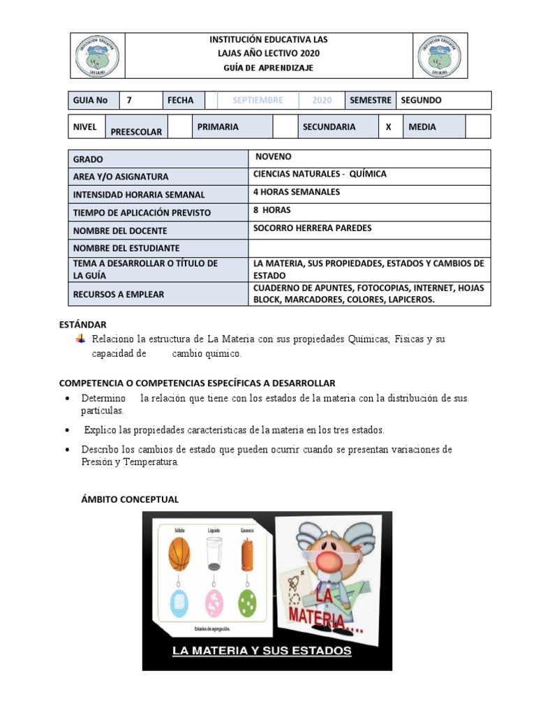 Guía #7 La Materia Grado Noveno | PDF | Importar | Líquidos