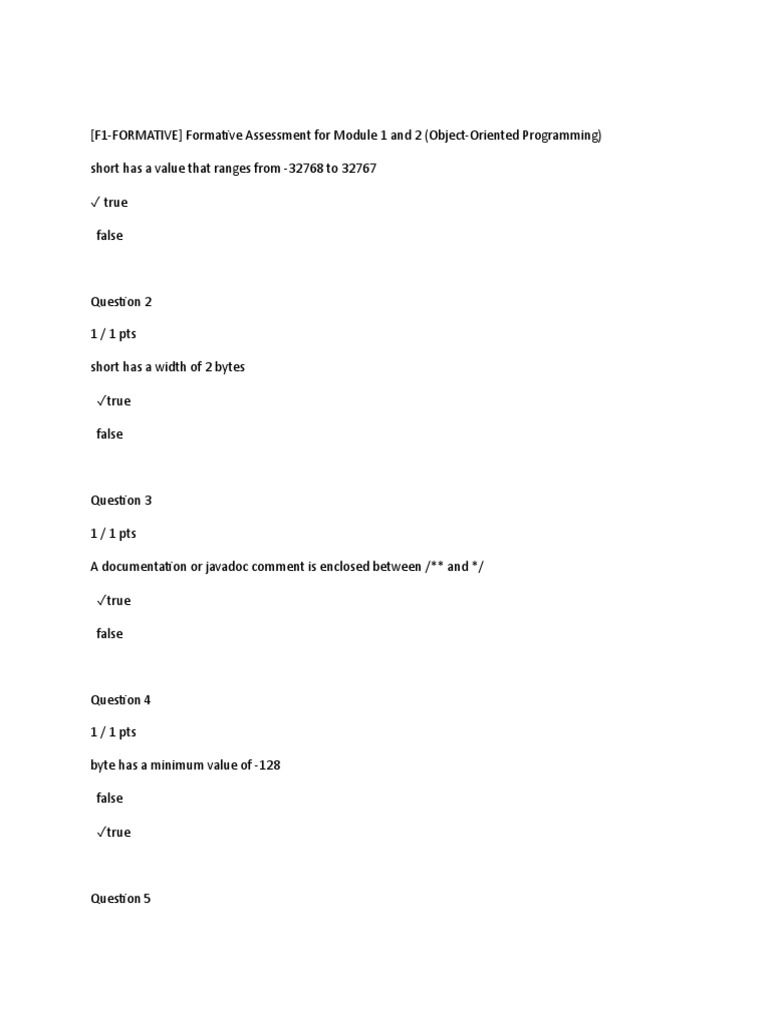 Java OOP Formative Quiz | PDF | Java (Programming Language) | Java Virtual Machine