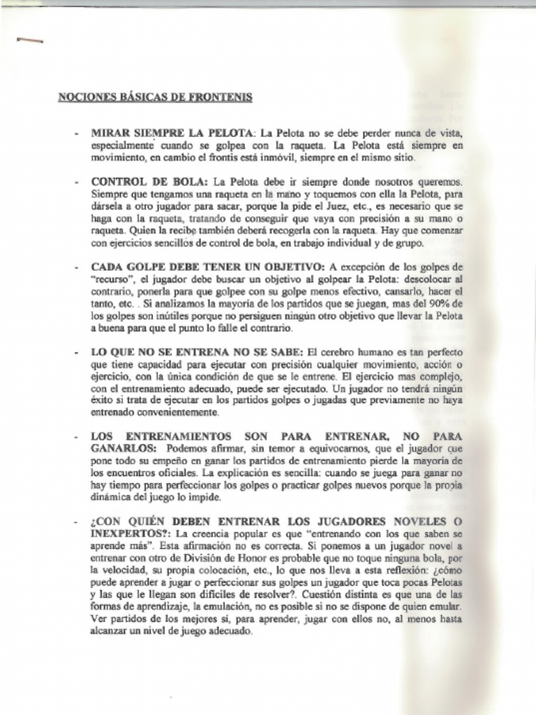 Nociones Basicas Del Frontenis | PDF