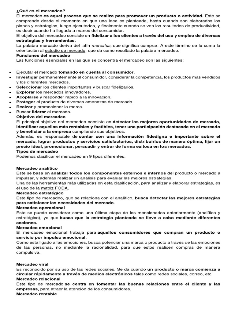 Qué Es El Mercadeo | PDF | Marketing | Mercado (economía)
